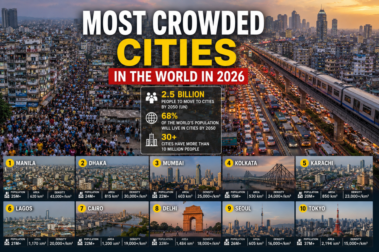 Top 10 Most Crowded Cities in the World in 2026 (With Population Data)