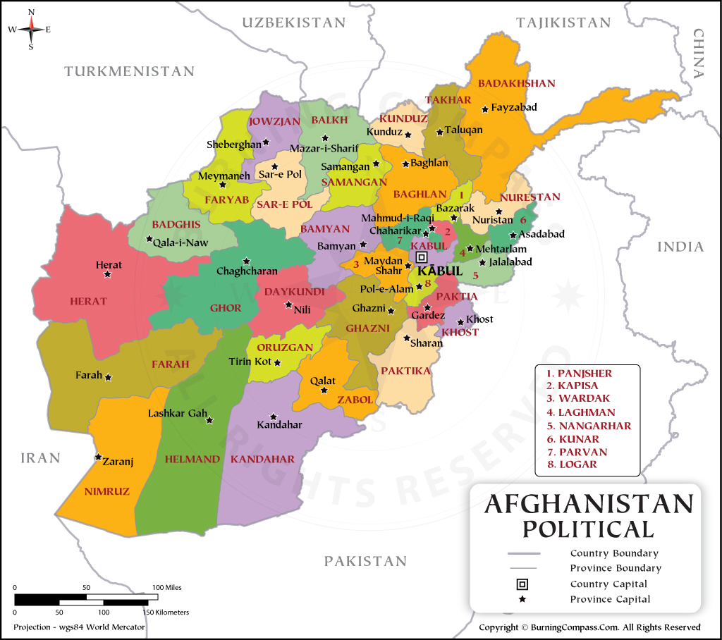 Afghanistan Province Map, Afghanistan Political Map